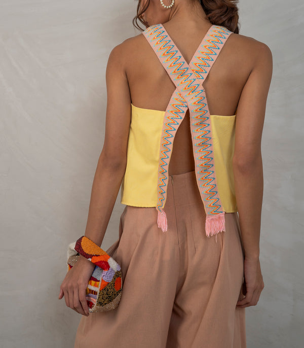 Kalverstaat Cross Back Strap Top (Lemon) - Seek The Uniq